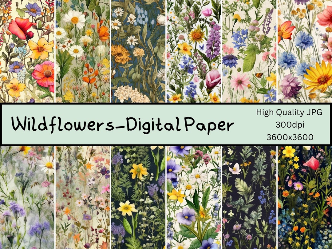 Watercolor Wildflowers Digital Paper Set, Spring Flowers Junk Journal ...