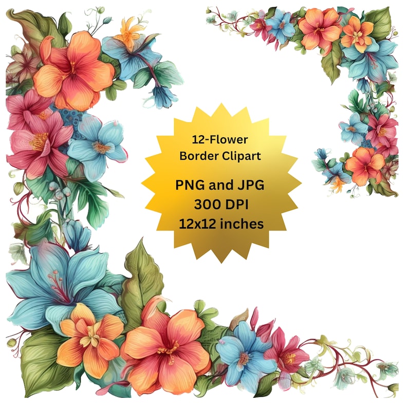 12 Flower Border Clipart, High Quality Jpgs, Digital Download - Card ...