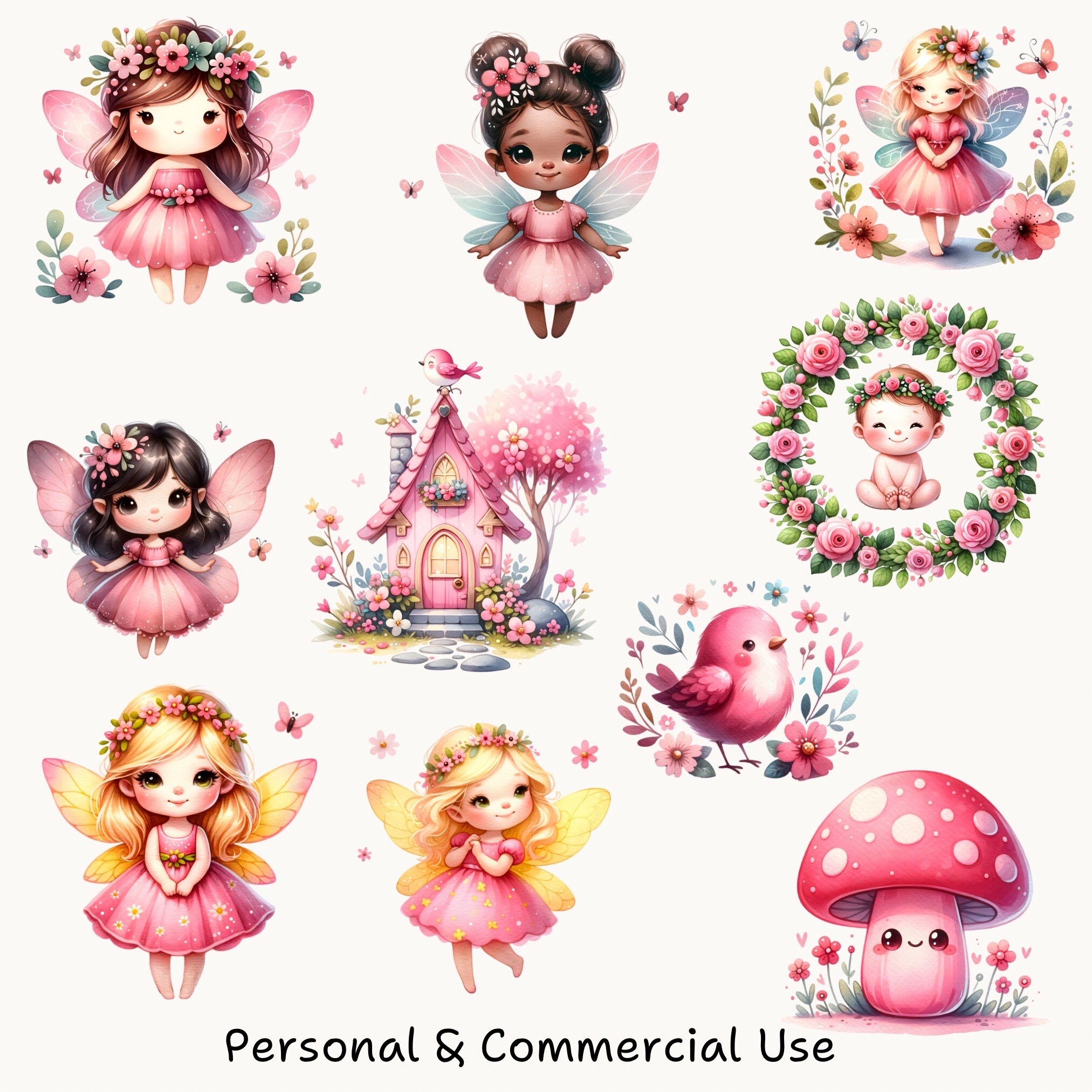 Watercolor Fairy Clipart – Pink Fairy PNG, Fairy Garden, Mushroom ...