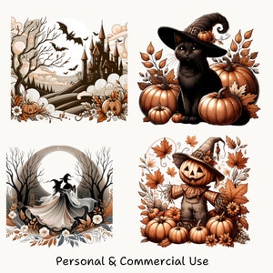 Vintage Halloween Watercolor PNG Clipart – Ghosts and Pumpkins ...