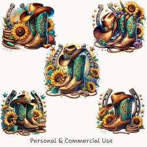 Western Cowboy Boot PNG – Horseshoe Sunflower Rope Clipart, Rustic ...