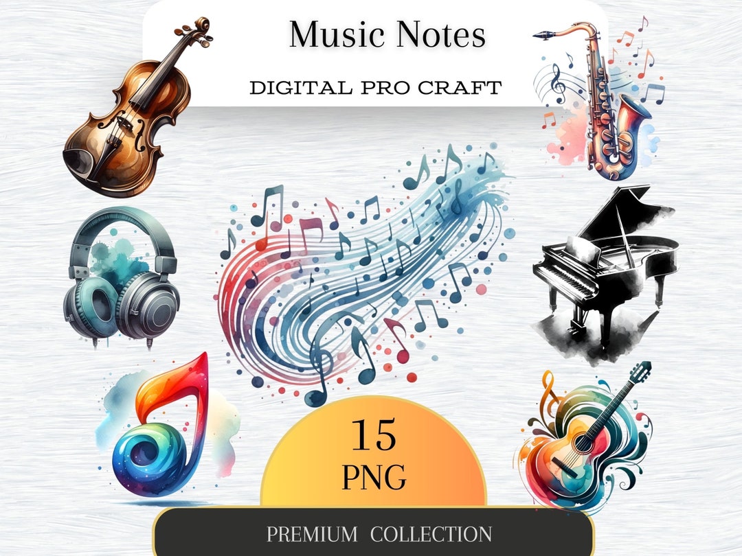 Watercolor Music Notes Clipart, Digital Download, Colorful Musical PNG ...