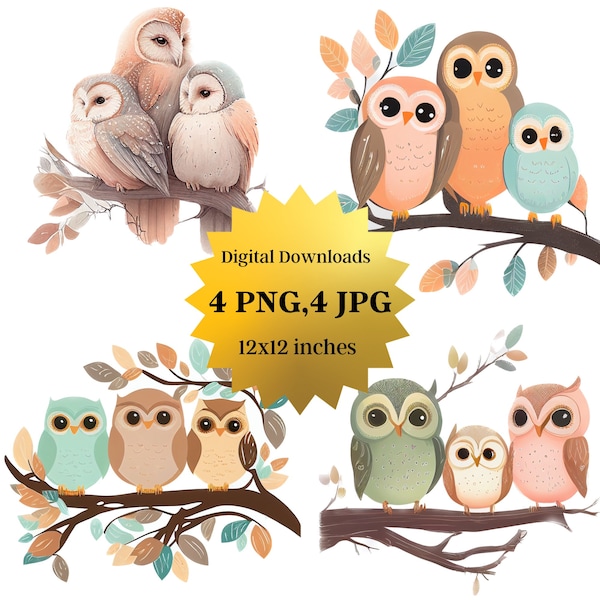 Digital Owl Clipart - Etsy