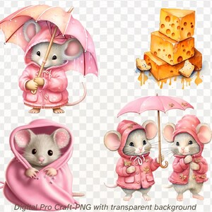 Watercolor Little Pink Mouse Clipart - Fairytale Mice 12 PNG Digital ...