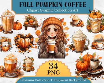 Pumpkin Coffee Clipart Pack, High-quality Pngs, Transparent Background ...