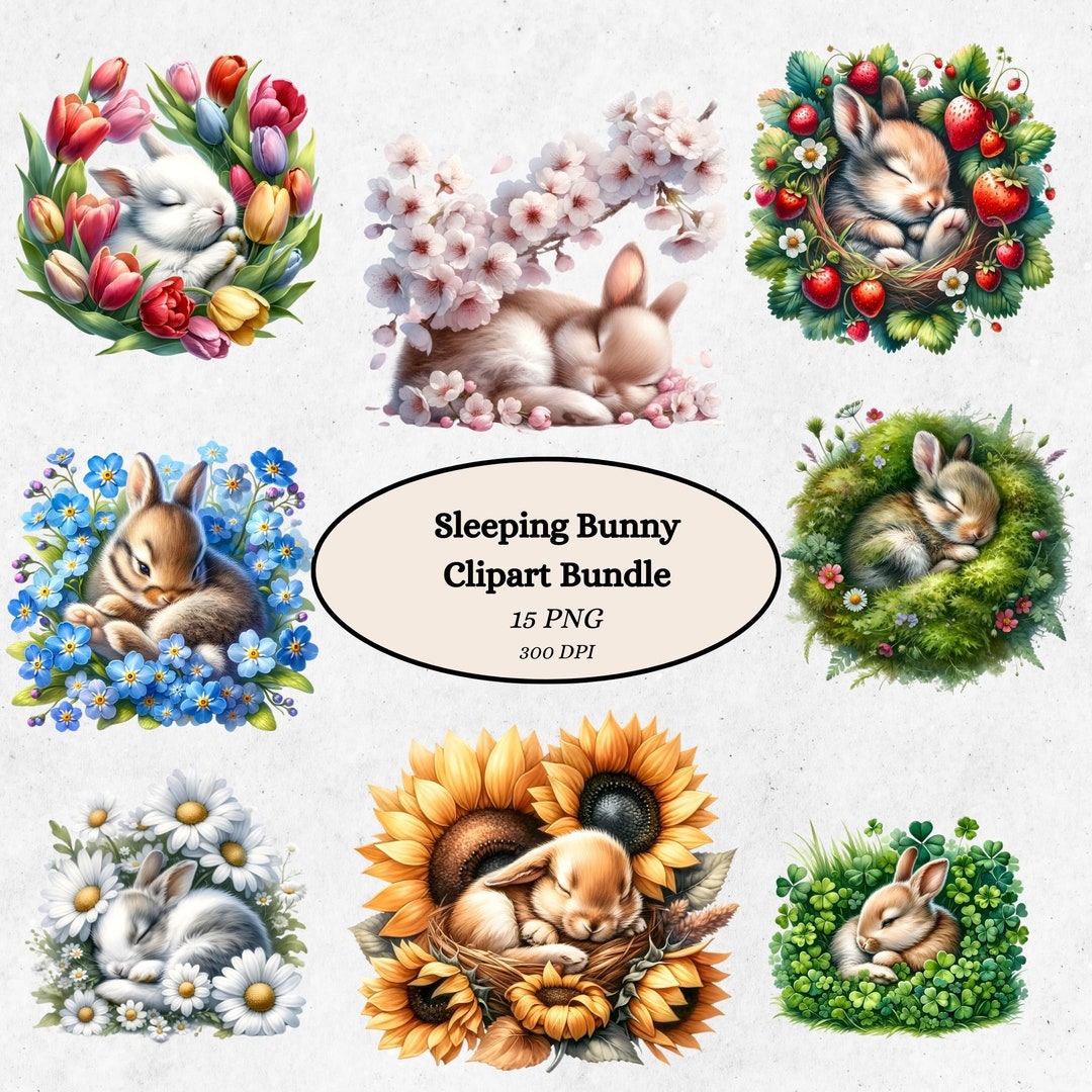 Sleeping Bunny Clipart Bundle Cute Rabbit Digital Download, Spring ...