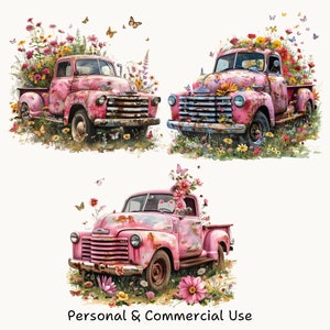 Vintage Pink Truck Watercolor Clipart Set, Digital Download for ...
