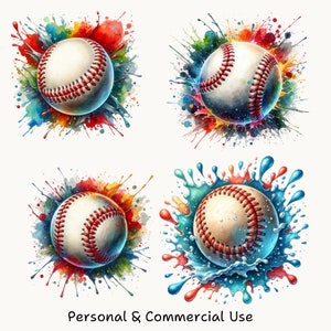 Watercolor Baseball Clipart, Digital Splash Sports Art, Commercial Use ...