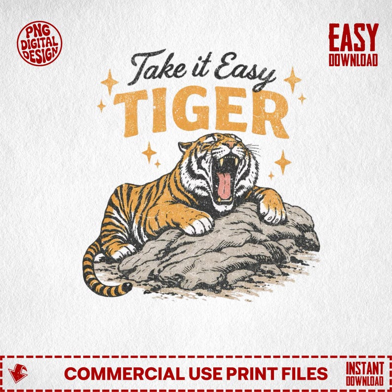 Vintage Tiger Clipart, Distressed PNG, Sublimation Design, DTF Transfer ...