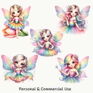 Rainbow Fairy Watercolor Clipart, Cute Fairy Digital Art, Fairy PNG ...