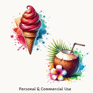 Summer Vibes Watercolor Clipart Set, Tropical Fruits, Vintage Truck ...