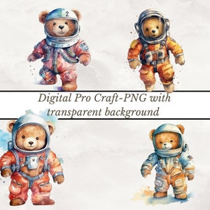 Watercolor Teddy Bear Astronaut 12 Pc JPG-PNG Bundle Teddy Bear PNG ...