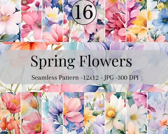 Spring Flowers Digital Paper - SEAMLESS - Spring Flower Patterns - 10 ...