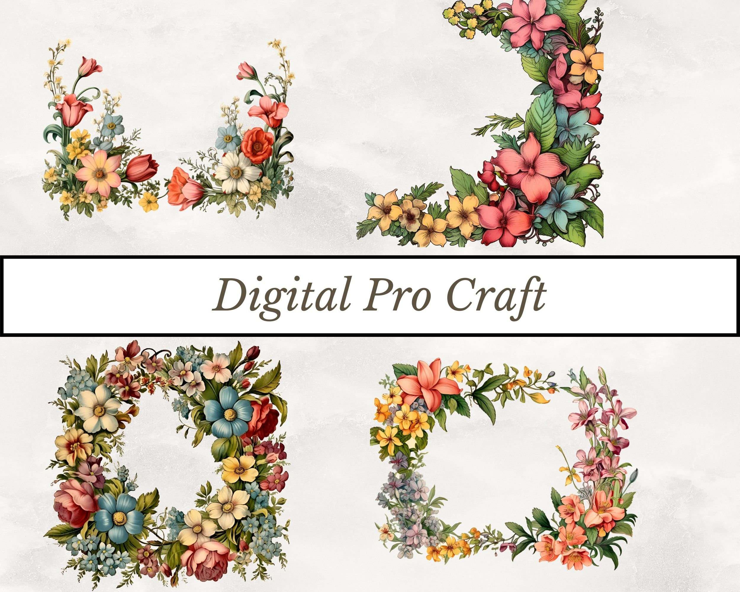 Antique Spring Flowers Floral Card Borders Clipart - Flower Corners ...