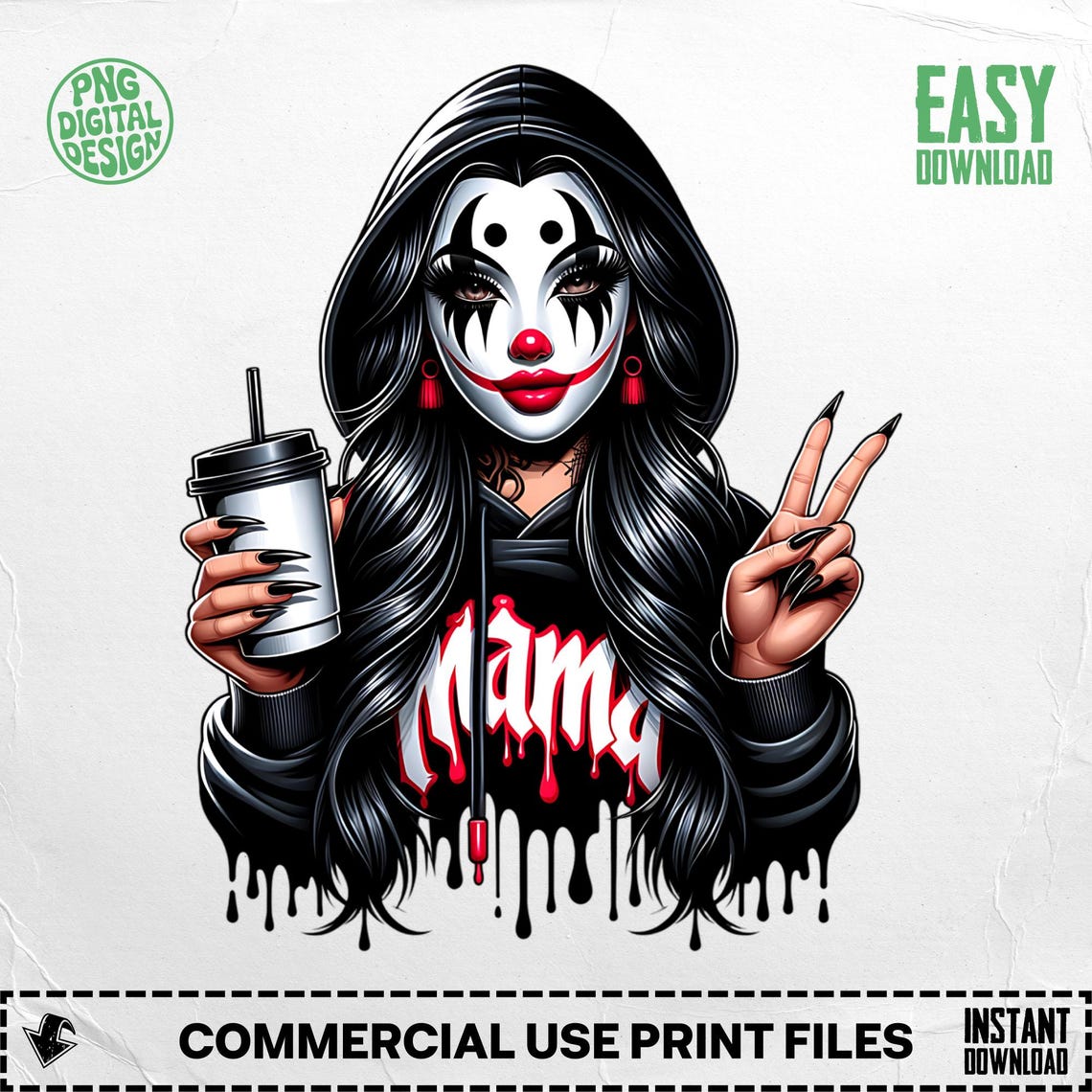 Mama Clown Clipart Png, Scary Clown Woman Png, Hooded Mama Sublimation ...