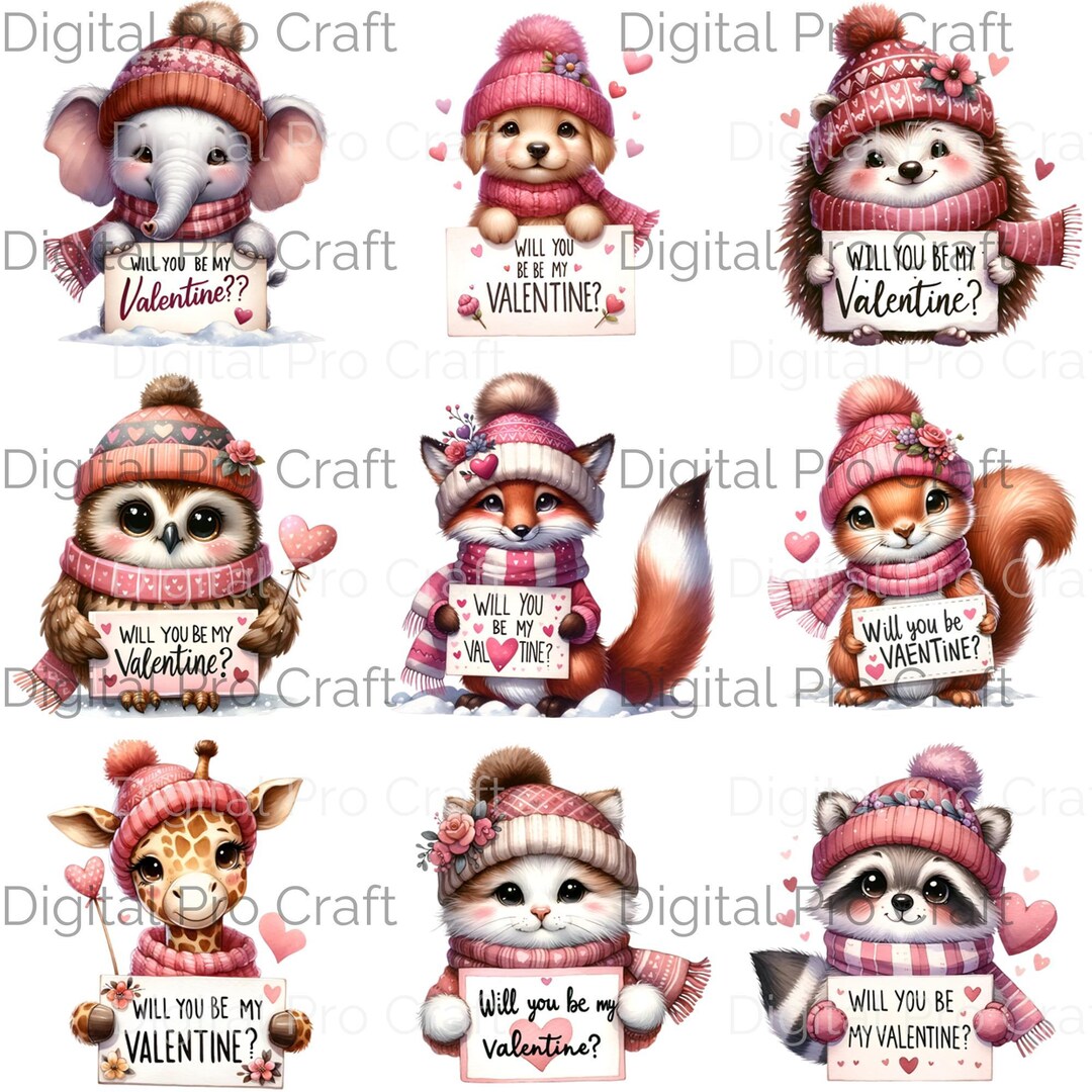 Cute Woodland Animals Valentine Clipart PNG With Sign Will You Be My ...
