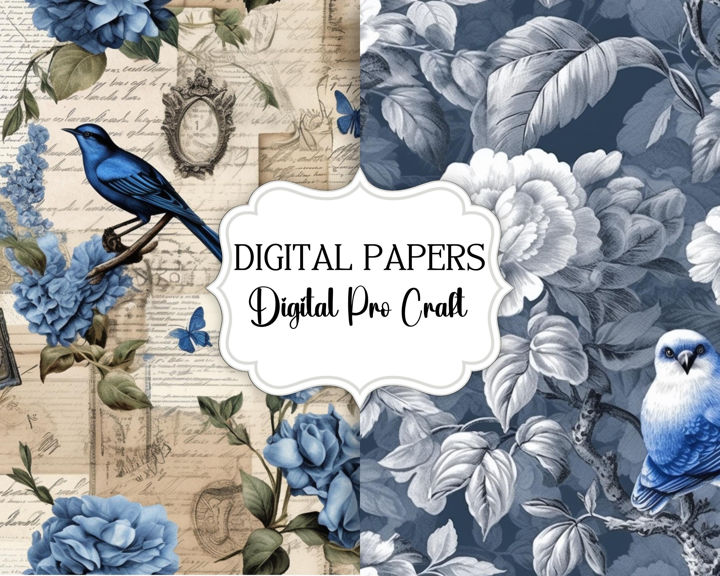 Set of 10 Vintage Blue Ephemera Digital Paper Pack-instant Download ...