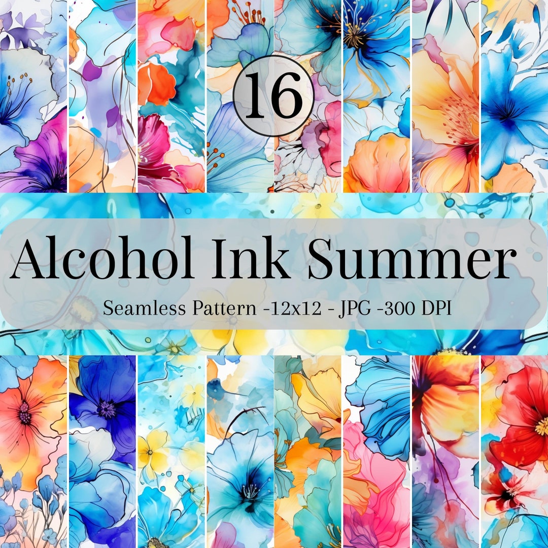 Summer Alcohol Ink Flowers Seamless Patterns - Floral Ink Digital Paper ...