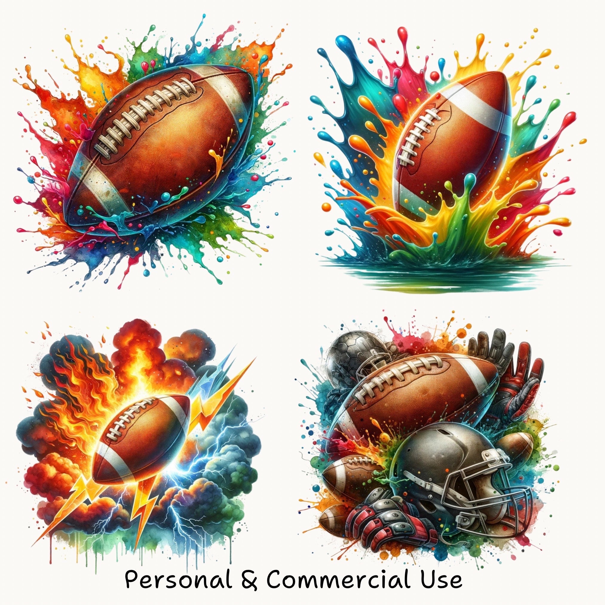 Watercolor Football Splash Fire and Water Collision Art, Digital Png ...