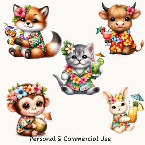 Cute Summer Animals PNG Clipart – Watercolor Tropical Animals in ...