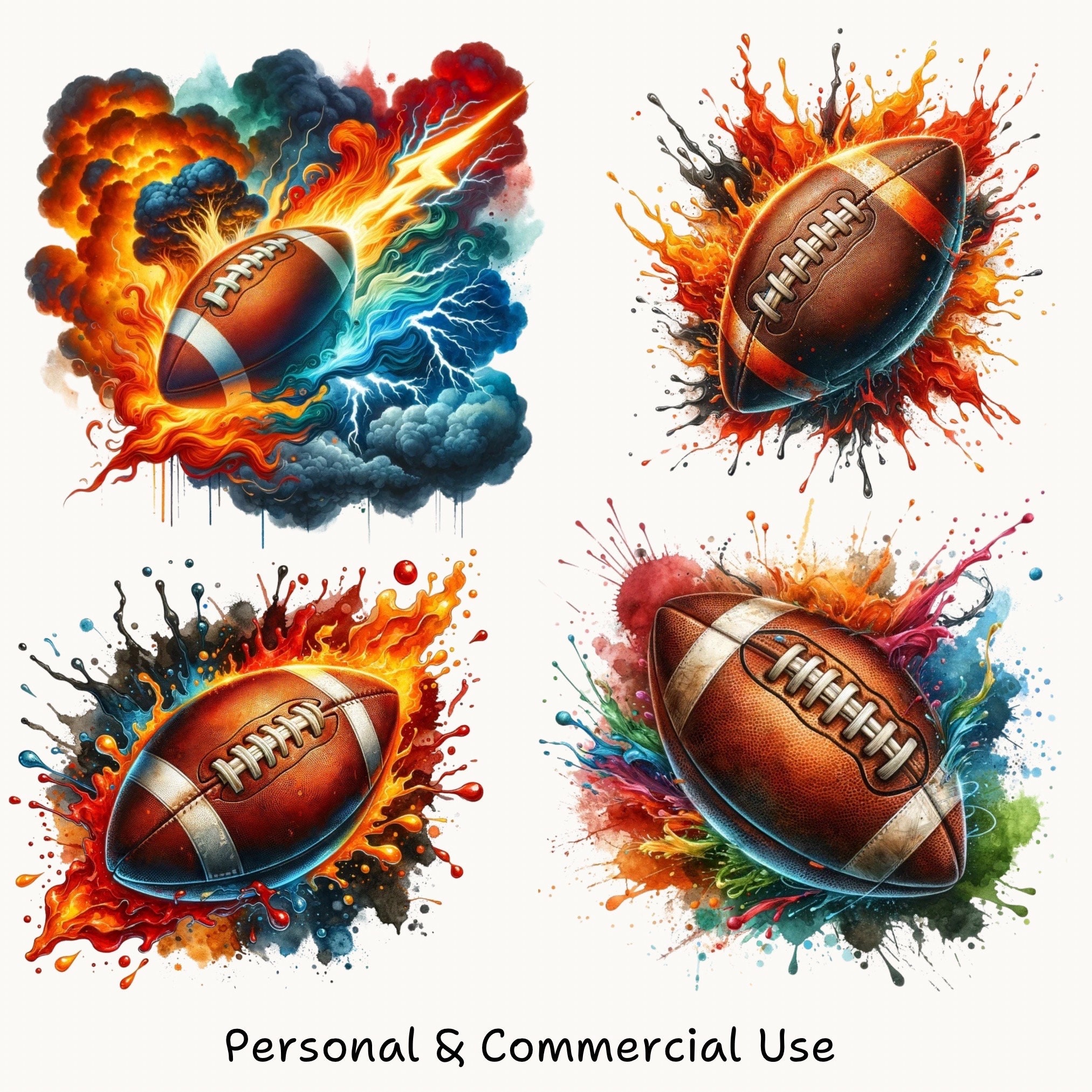 Watercolor Football Splash Fire and Water Collision Art, Digital Png ...