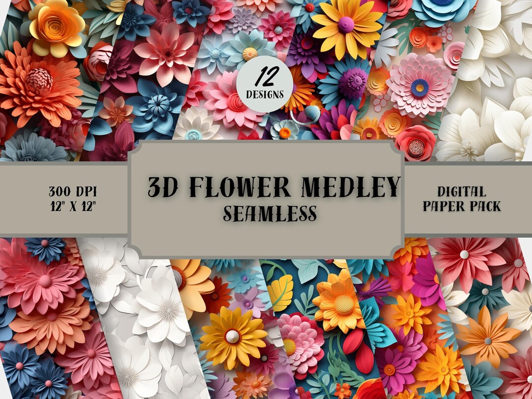 3D Flower Medley - Exquisite 3D Flower Seamless Patterns - 12 Designs ...
