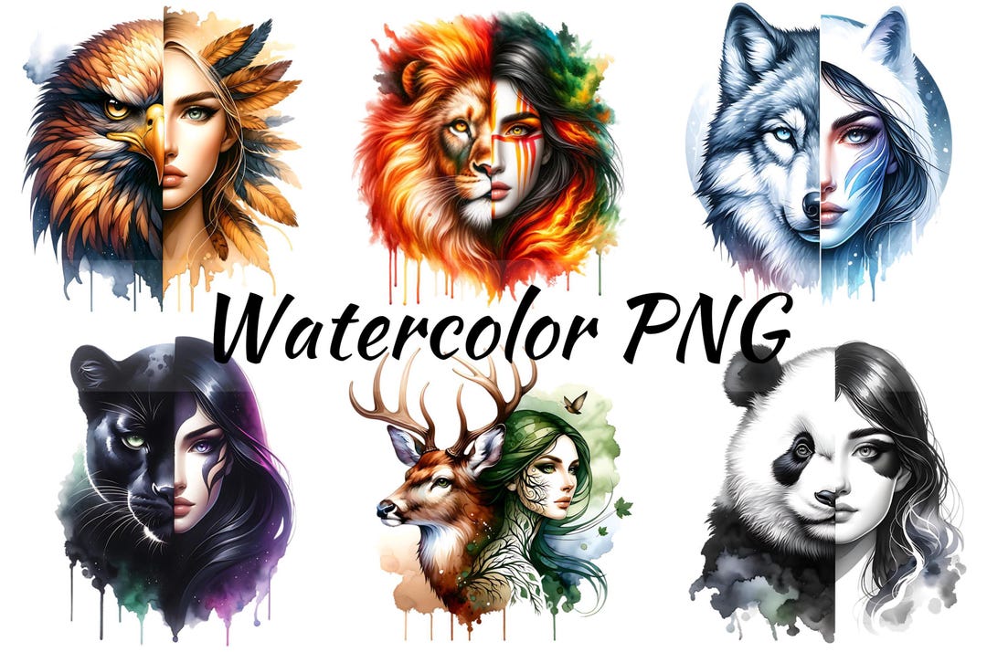 Half Animal-human Girl Portraits Collection PNG Wild Animals Clipart ...