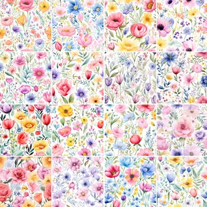 Spring Floral Medley Digital Paper - Watercolor Flower Backgrounds - 16 ...
