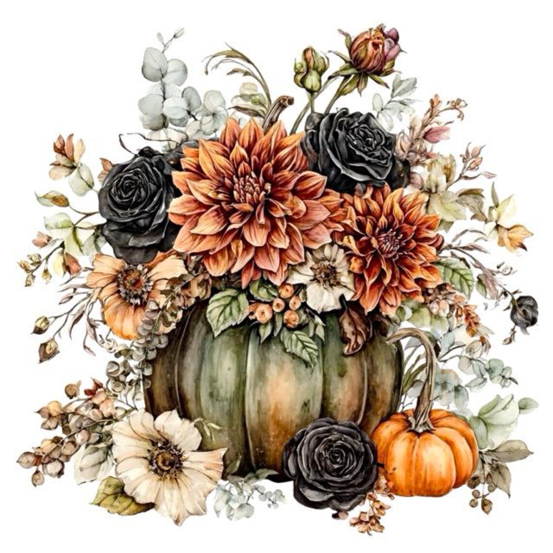 Autumn Pumpkin Flowers Clipart PNG, Fall Floral Bouquet Image ...