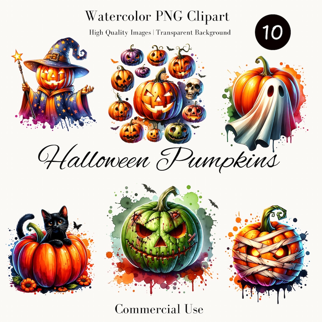 Halloween Pumpkins Clipart Bundle, Cute Spooky Halloween Designs, Witch ...