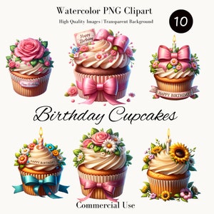 Watercolor Birthday Cupcake Clipart, Happy Birthday Digital Download ...