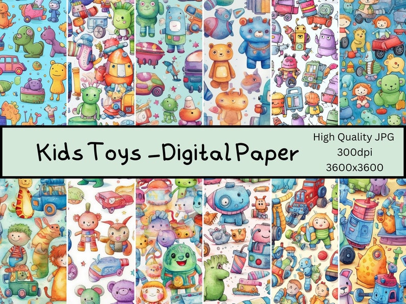 Set of 12 Pattern Toy Digital Papertoy Pack Toy Scrapbook - Etsy