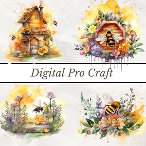 Watercolor Honey Bee Clipart, Spring Garden Bee and Honey Drips Clip ...