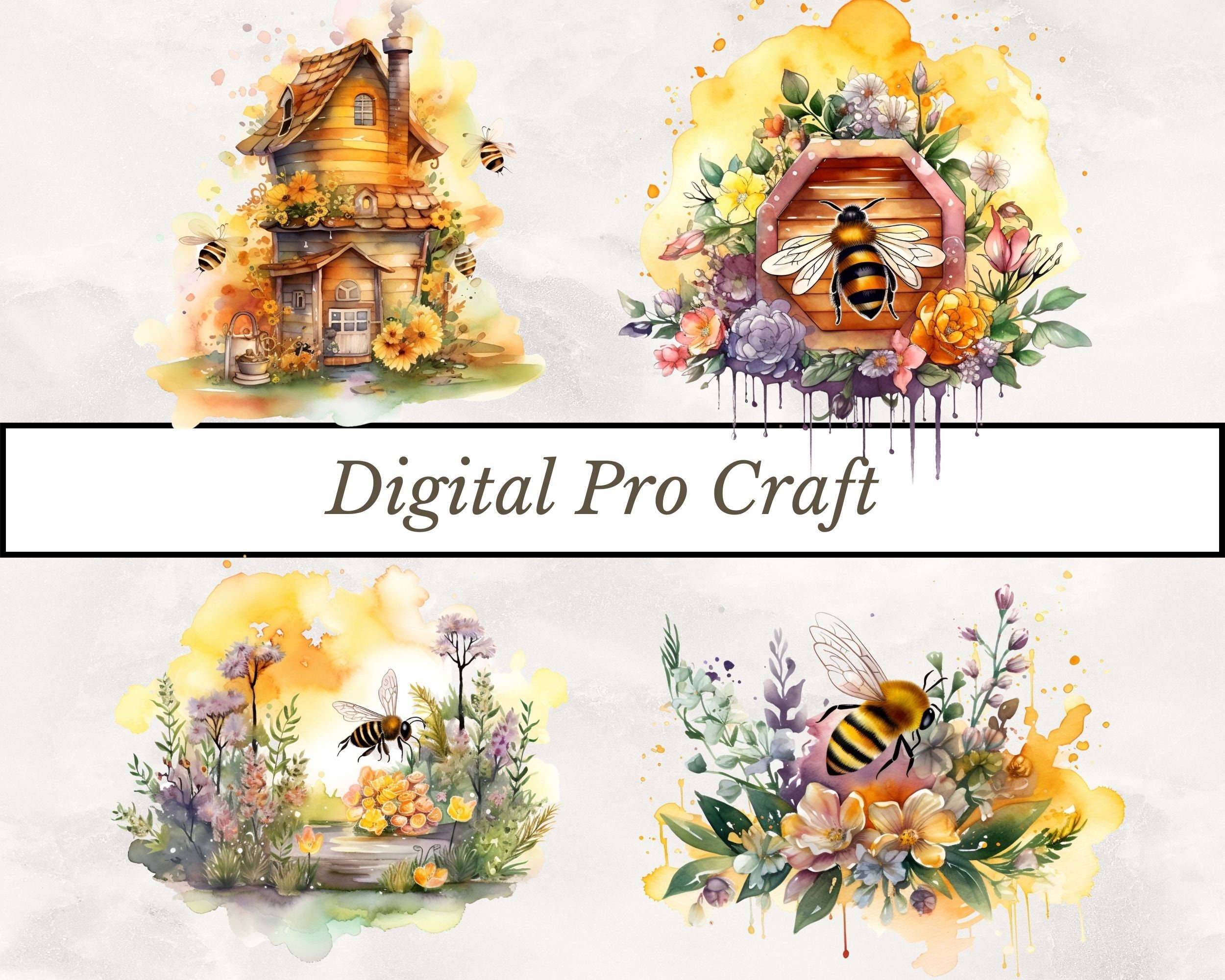 Watercolor Honey Bee Clipart Spring Garden Bee and Honey - Etsy