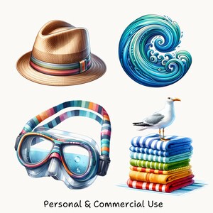 Watercolor Beach Day Collection Clipart - 18 PNG Beach Illustrations ...