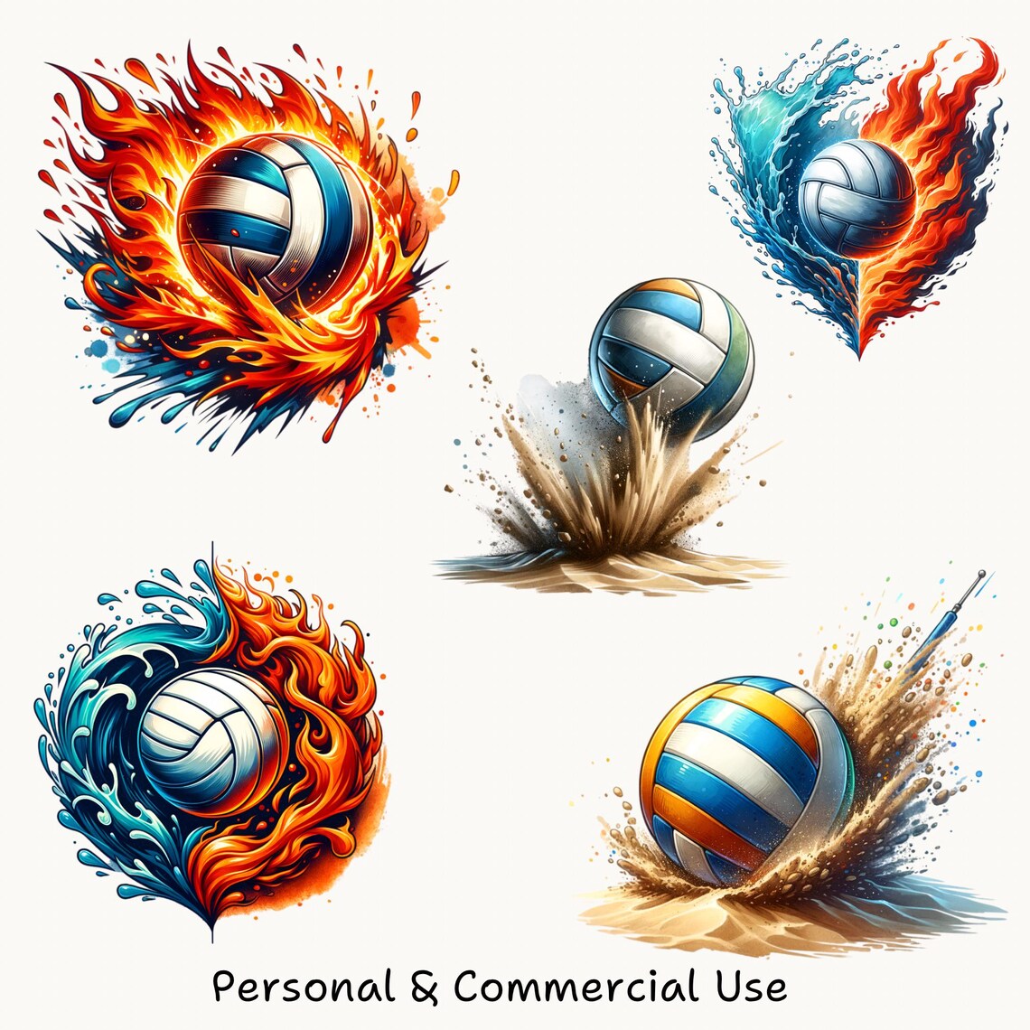 Volleyball Splash Clipart Set - Fire, Water, Sand Splash Designs for ...