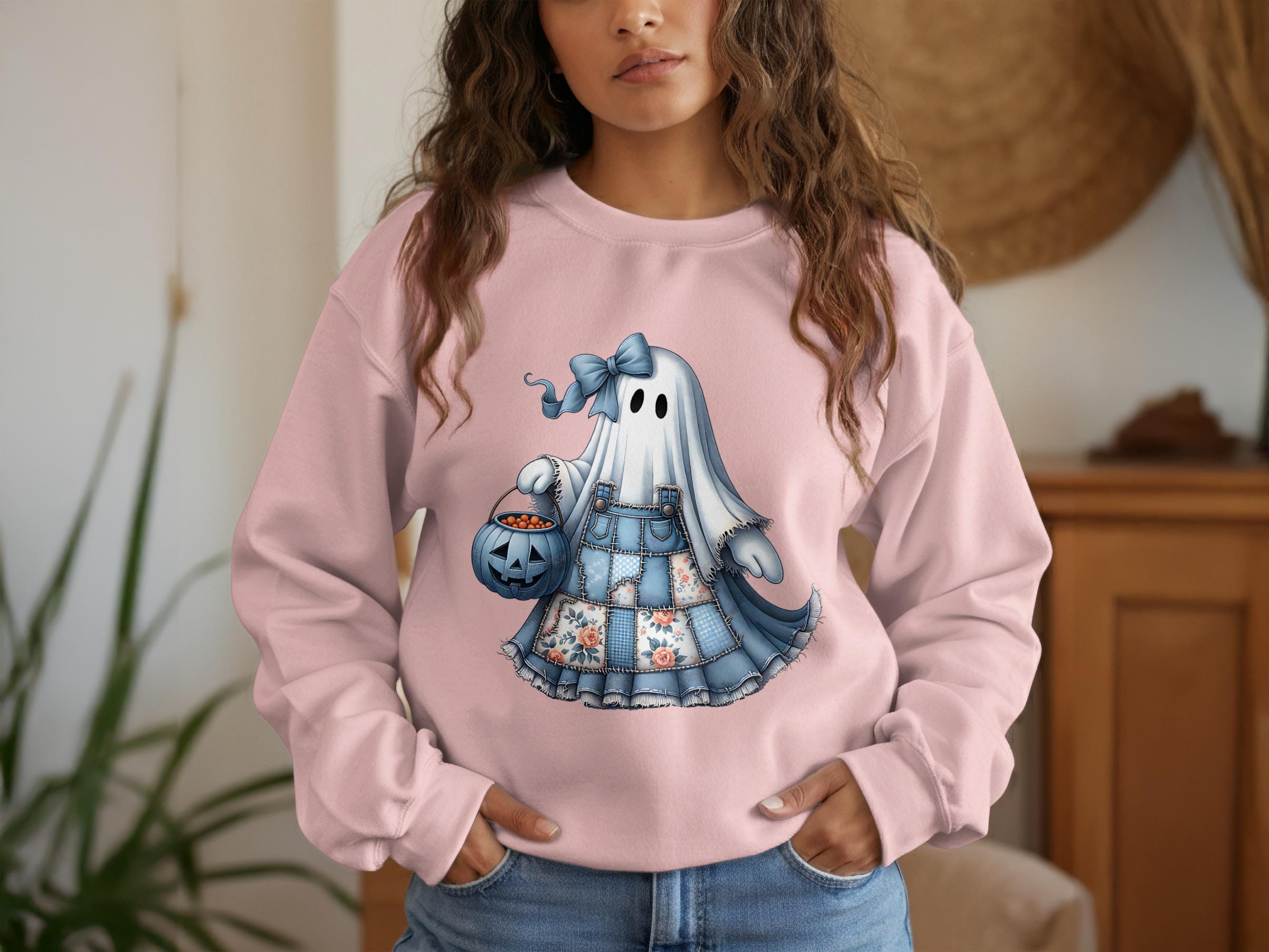 Retro Denim Ghost Png, Spooky Season, Patchwork Ghost, Cute Boo Ghost ...