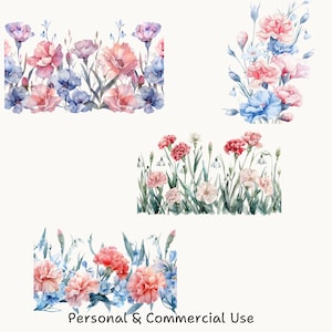 Watercolor Carnation Floral Border Invitation Card Set, January ...