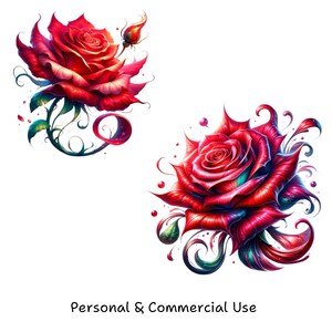 Vibrant Red Rose Clipart Bundle, 10 PNG Files, Digital Download ...
