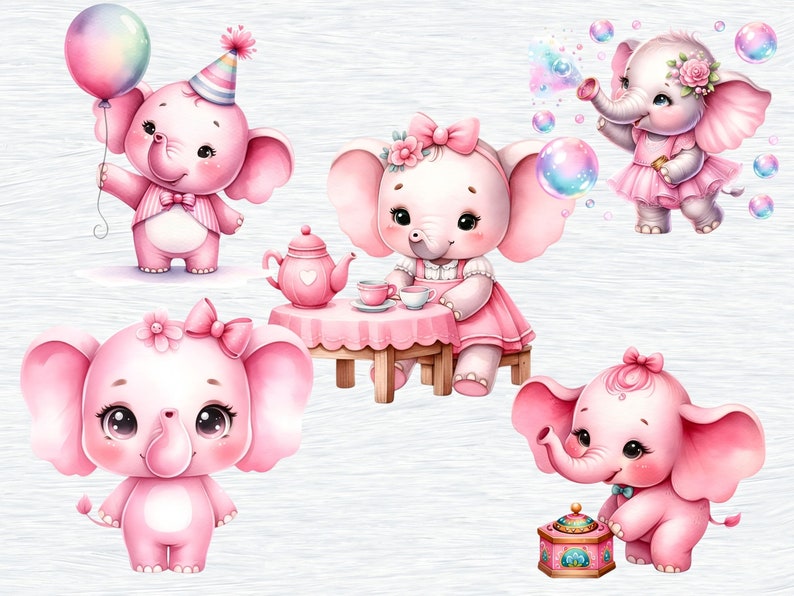 Cute Pink Elephant Clipart, Elephants PNG, Baby Shower Clipart, Nursery ...