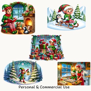 Christmas Elf PNG Clipart Set – Watercolor Digital Images, Holiday ...
