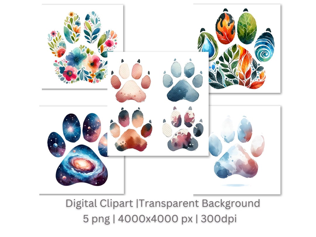 Paw Print Clipart | Adorable Paw Print Clipart Bundle | 5 PNG High ...