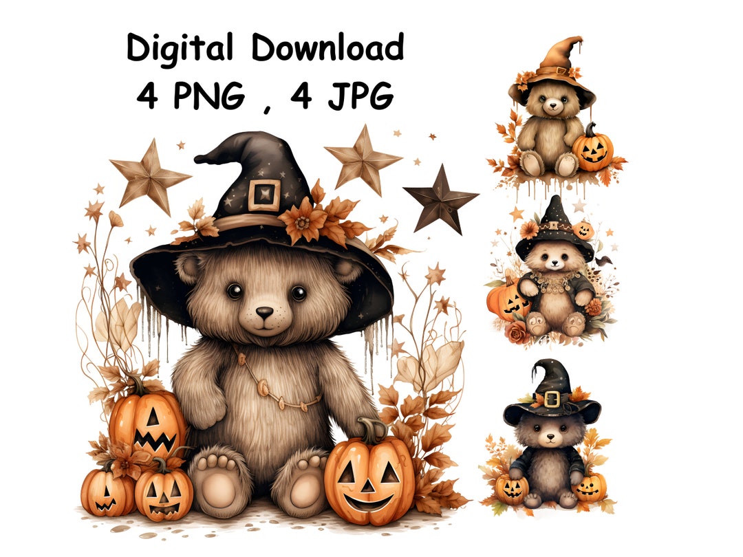 Boho Halloween Teddy Bear Clipart, PNG, Jpgs, High Quality, Digital ...