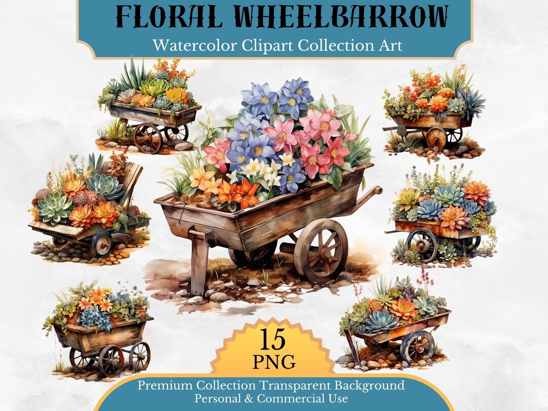 Watercolor Wheelbarrow Clipart 15 High Quality PNG Plants Gardening ...