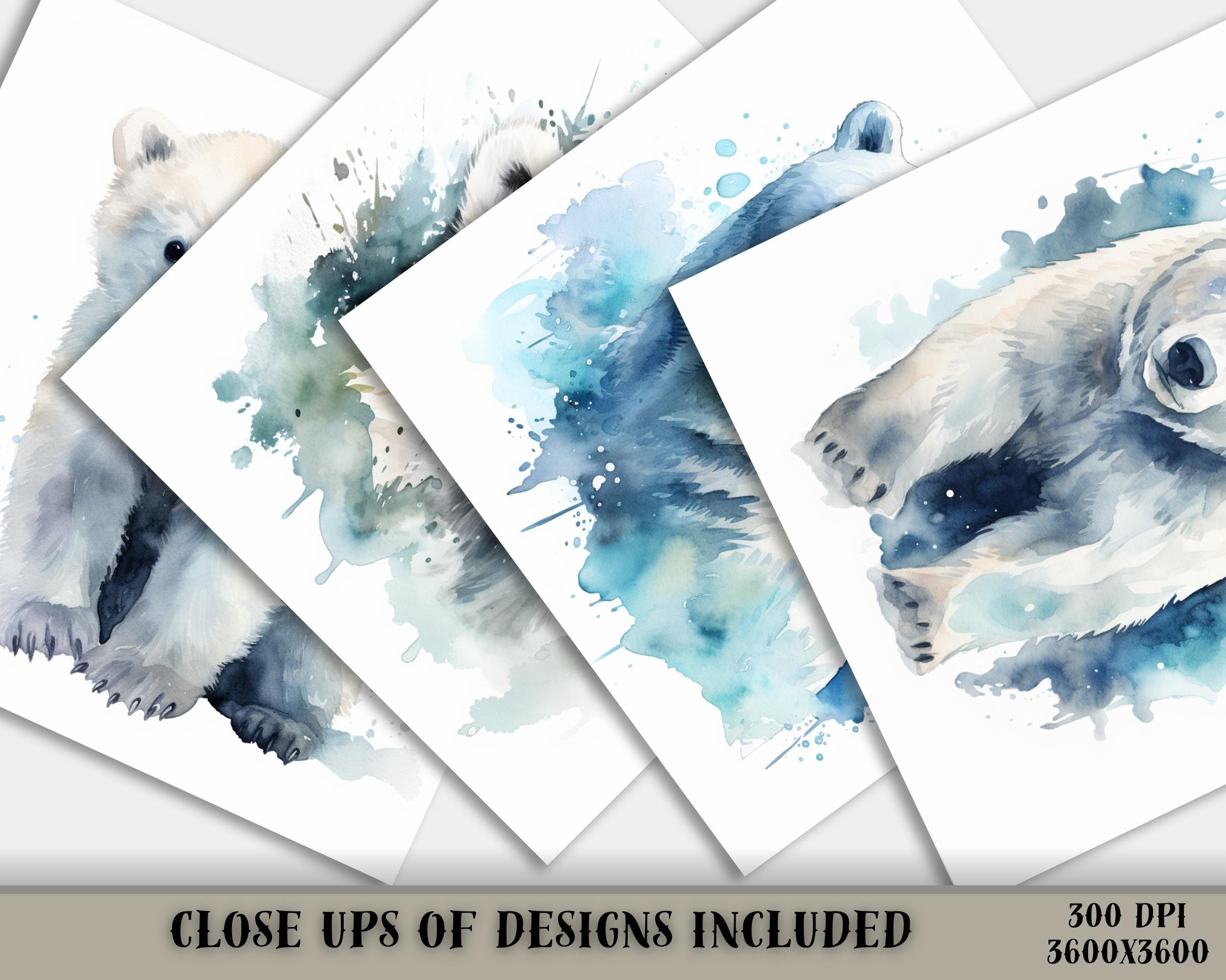 12 Watercolor Polar Bear Clipart, Jpgs, Commercial Use, Digital ...