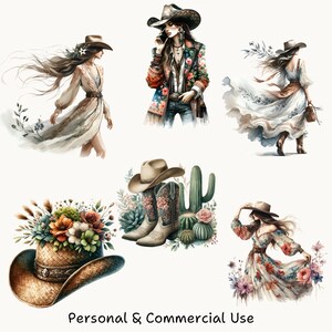Western Cowgirl Clipart Bundle, Watercolor PNG, Digital Download ...