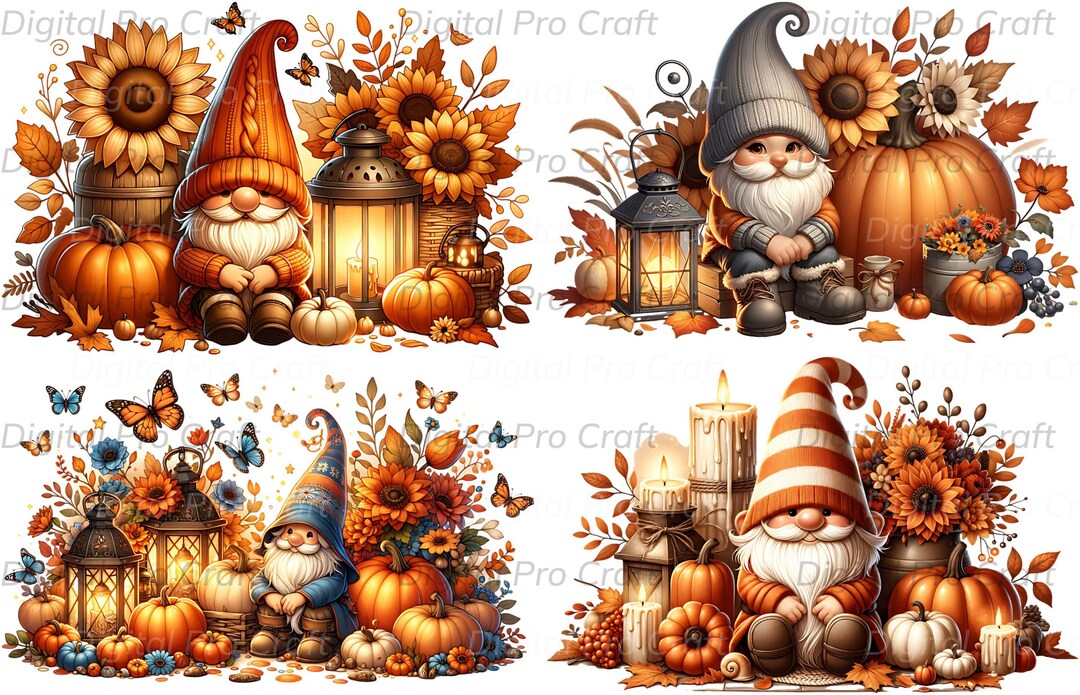 Fall Gnome and Pumpkin Clipart Bundle, Fall Scrapbooking, Gnome Png ...