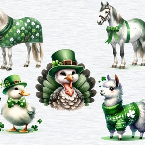 St Patrick Farm Animals Clipart PNG Bundle, Cute Saint Patrick Kitten ...