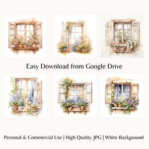 20 Watercolor Cottagecore Window Clipart, Rustic Countryside Views With ...