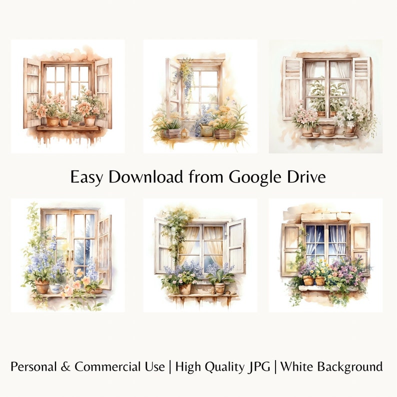 20 Watercolor Cottagecore Window Clipart, Rustic Countryside Views With ...